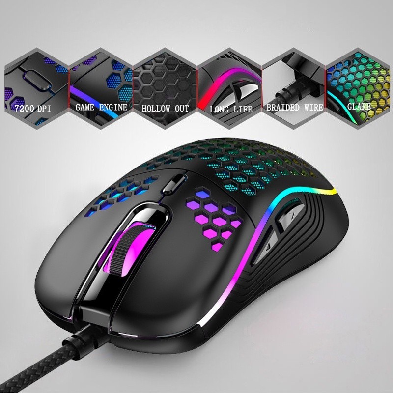 Gaming Mouse RGB LED Backlit Wired Ergonomic Mice 800-7200 DPI for ...