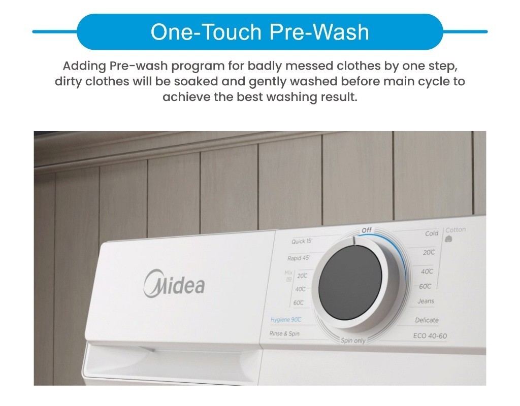 [Online Exclusive] Midea MF100W75 White Front Load Washer, 7.5kg, Water ...