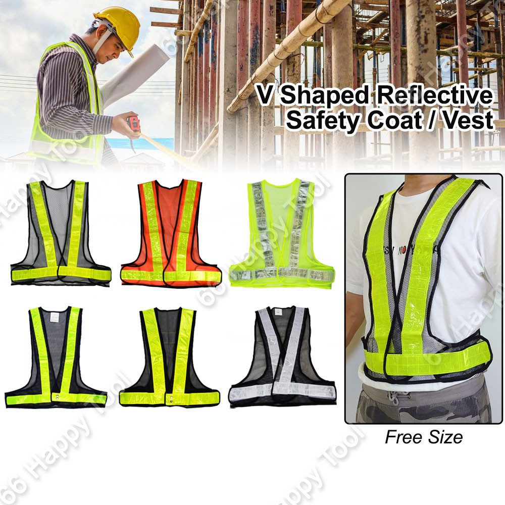Black Safety Coat Vest with 5cm Green V-Shape Reflective Strip Velcro ...