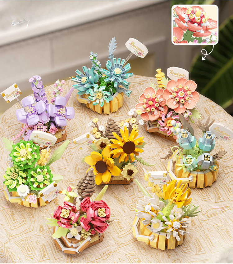 Small Particle Succulent Block Flower Puzzle Assembly Block Toy Flower ...