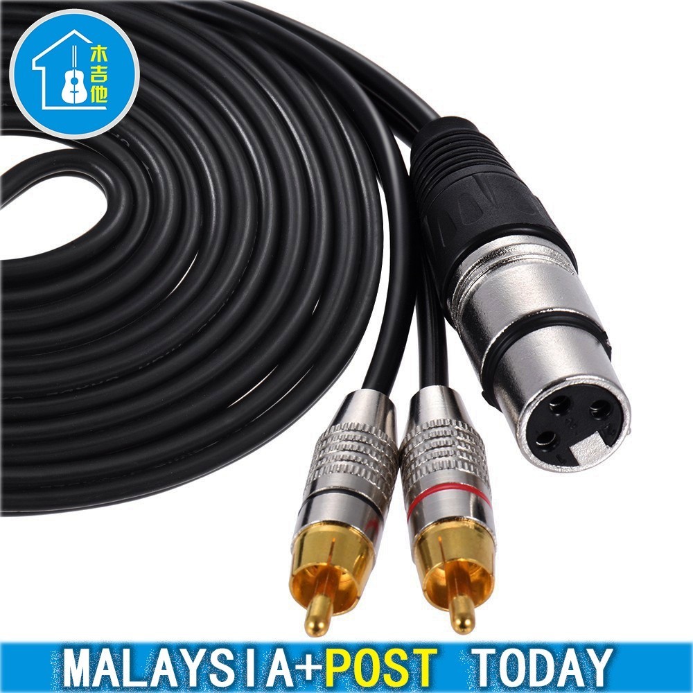 1 XLR Female to 2 RCA Male Plug Stereo Audio Cable Connector Y Splitter ...