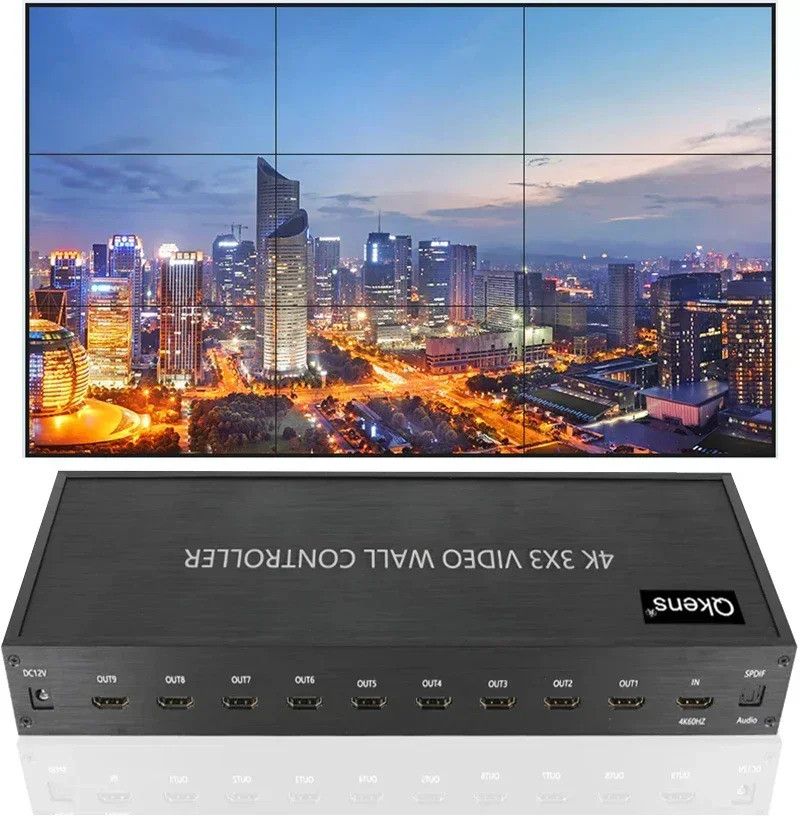 4K 3x3 Video Wall Controller HDMI Multi Screen Processor TV Splicer 9 ...