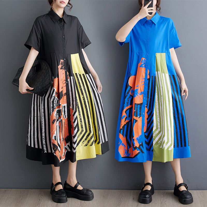 Oladivi Plus Size Fashion Printed Women Short Sleeve Casual Loose Dress ...