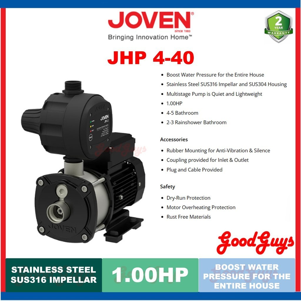 JOVEN JHP 4-40 HIGH EFFICIENCY AUTOMATIC WATER PUMP 1.0HP (JHP4-40) | Shopee Singapore