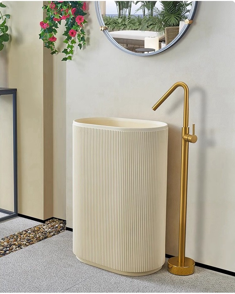 Cream Color Artistic Ceramic Wash Basin Wash Basin Integrated Vertical ...