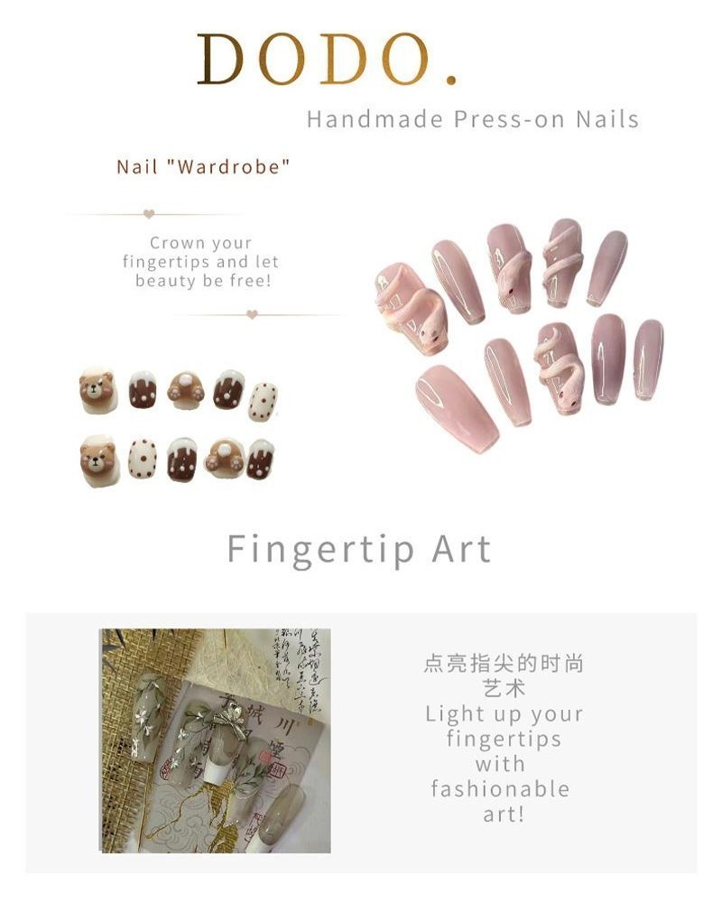 DODO.Handmade Press on Nails Retro Long ladder High-end Custom Phototherapy Nails Reusable and ...