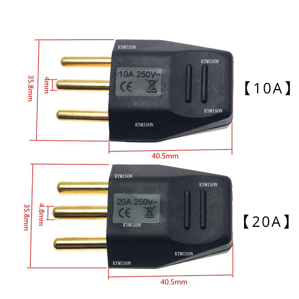 Pure Copper US UK Brazil Plug Adapter 250V10A Male Replacement Outlets ...
