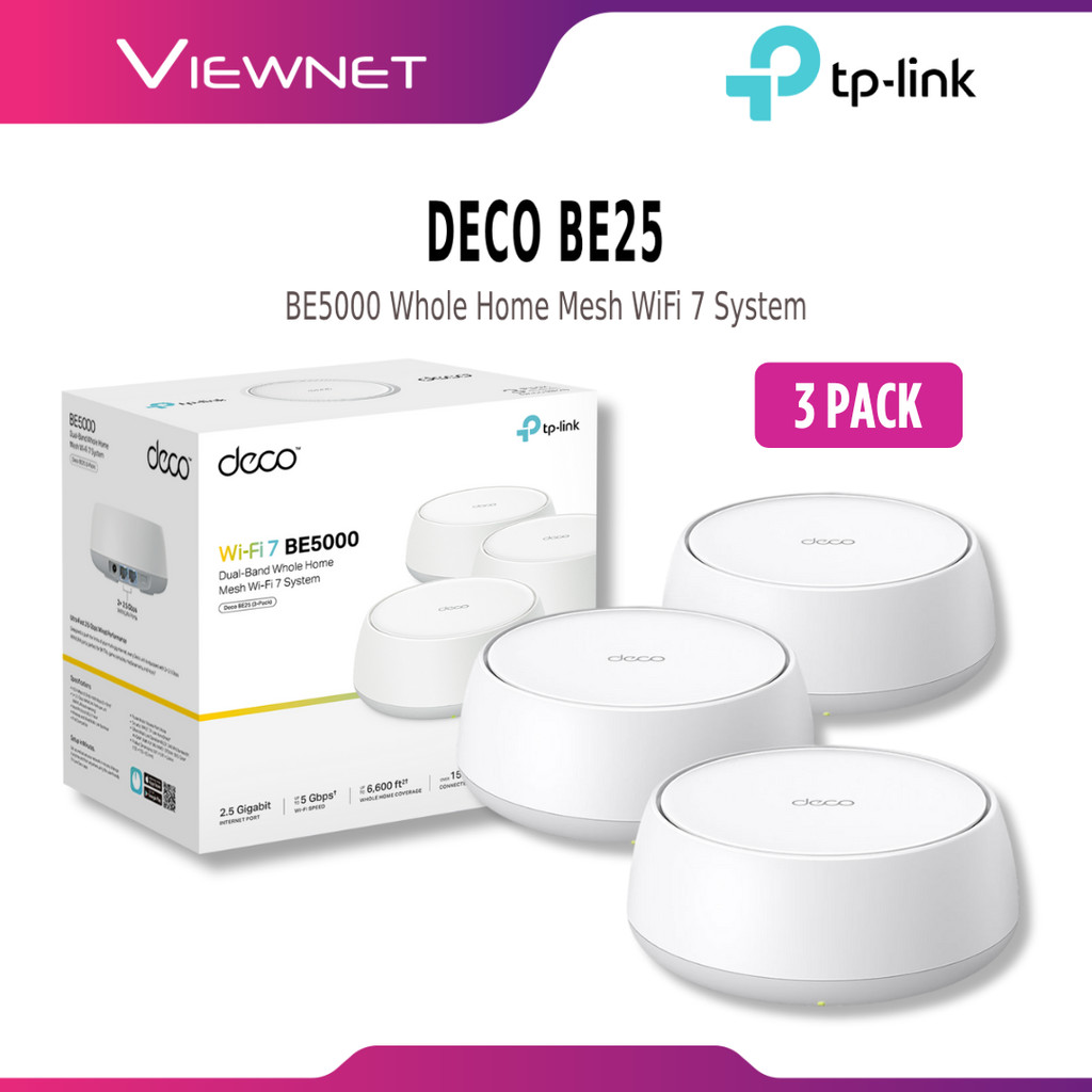 TP-LINK DECO BE25 1 PACK / 2 PACK / 3 PACK BE5000 WHOLE HOME MESH WIFI 7 SYSTEM WITH SEAMLESS AI ...