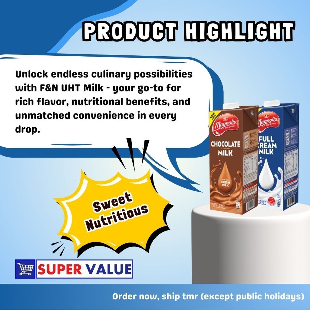 F&N Magnolia UHT Milk Series Full Cream - 1L x 12, 200ml x 24 Carton ...