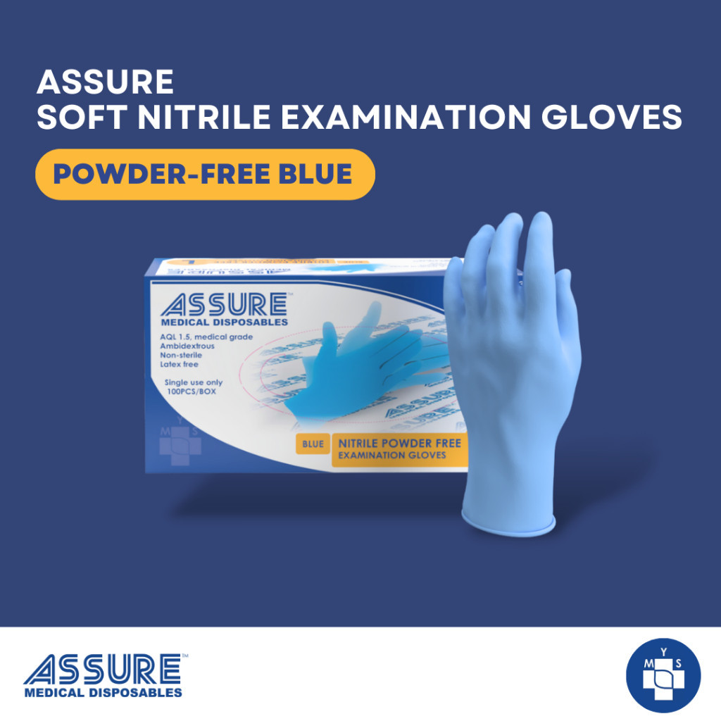 ASSURE Soft Nitrile Gloves Powder-Free Blue 100 Pce/Box | Shopee Singapore