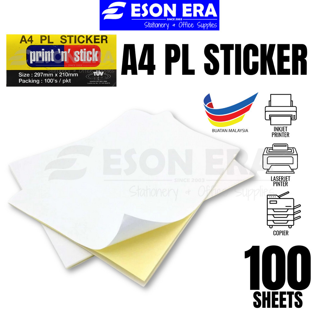 A4 Sticker Print 'n' stick Simili / Matte White Sticker 50sheets ...