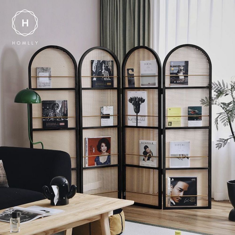 Homlly Modern Rattan Screen Room Divider with Magazines Holder (2/3/4 Panels) | Shopee Singapore