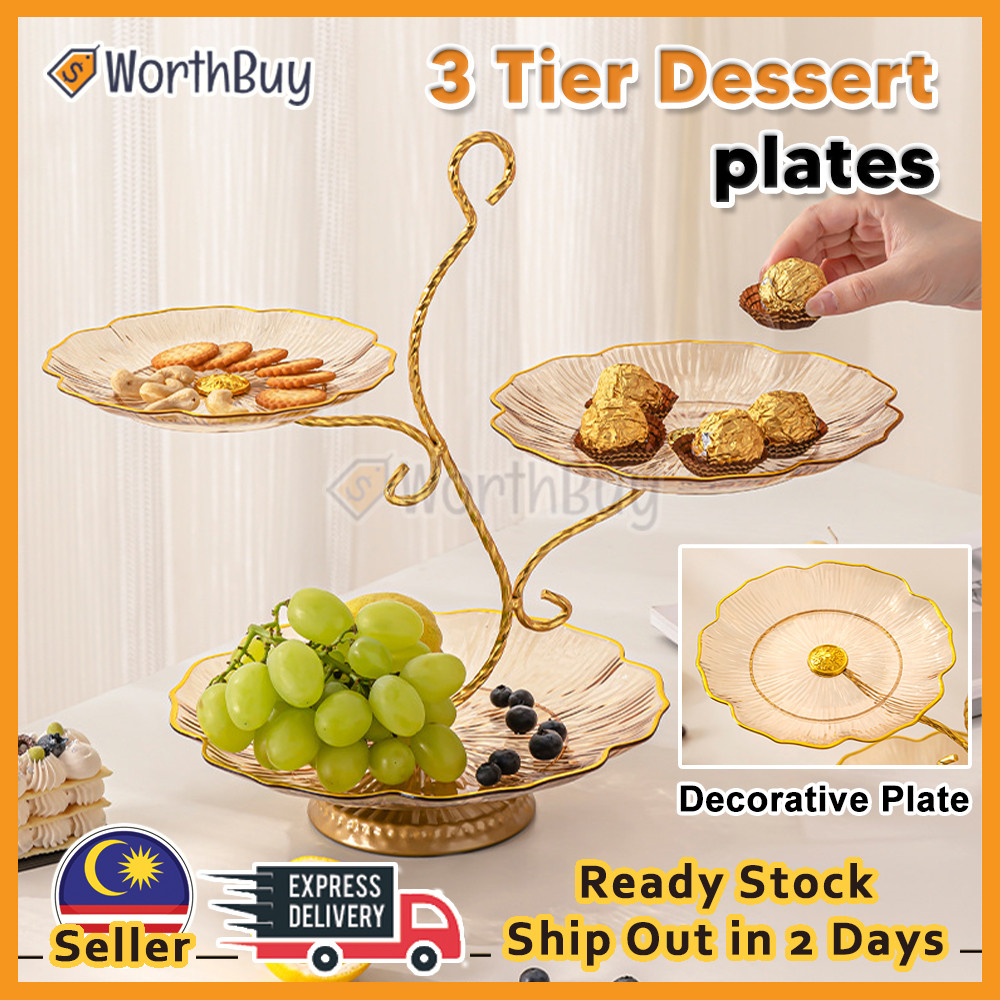 [3 Tier] Worthbuy High Tea Dessert Plate Dulang Kuih Raya Dulang Kek ...