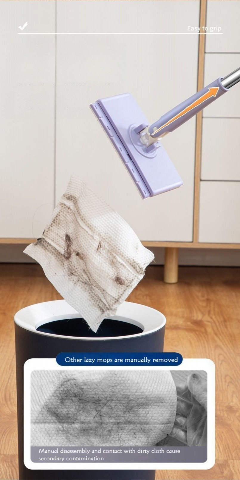 Hands-Free Mini Mop with Push-Pull Handle - Automatic Cloth Changing ...