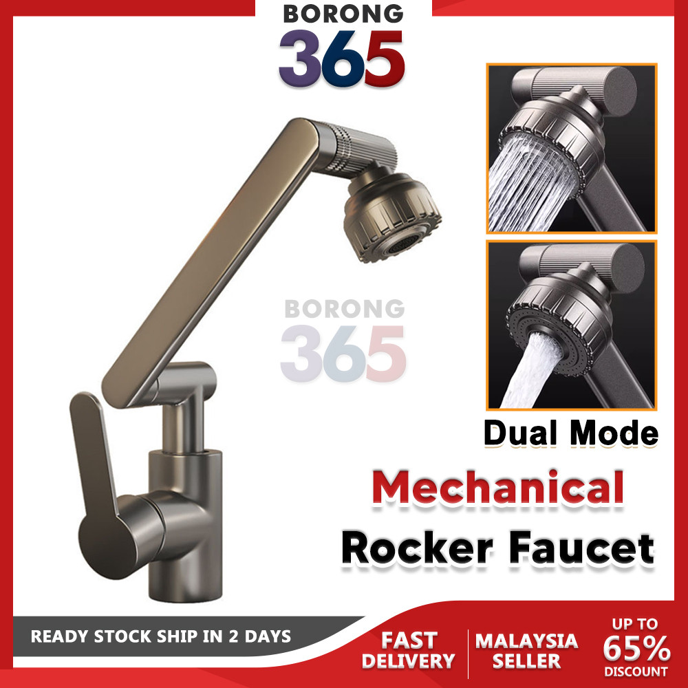 Borong365 Dual Mode Mechanical Rocker Arm Faucet Sink Faucet Basin Tap ...