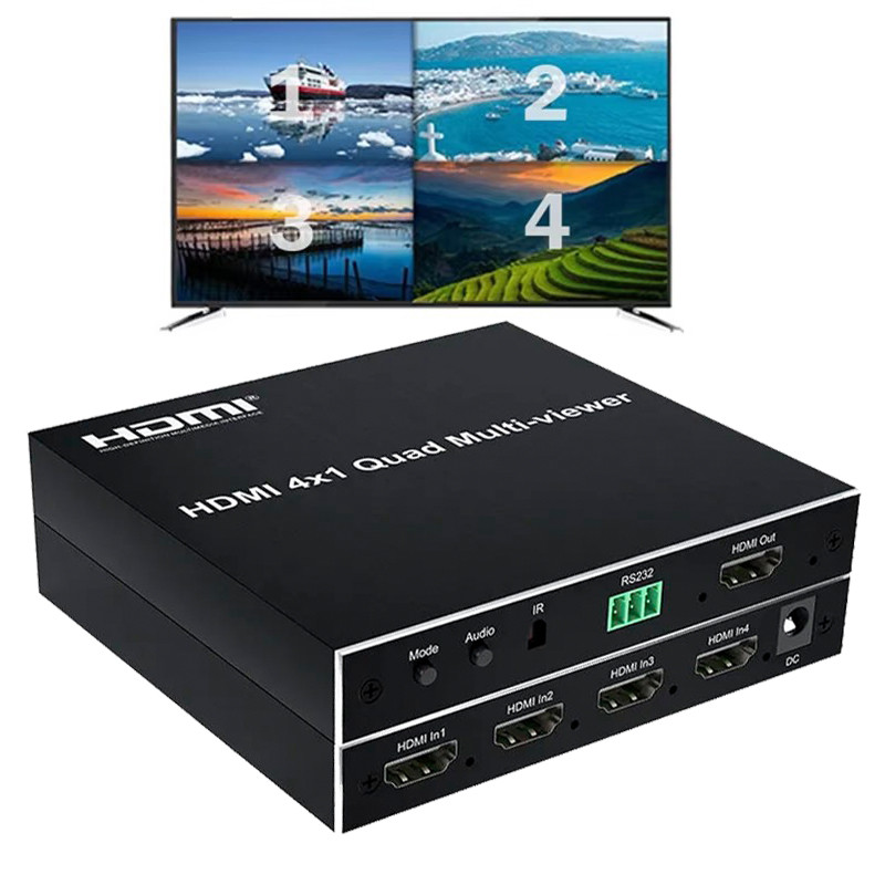 HDMI Quad Multi-Viewer 4 in 1 out HDMI Multi Viewer Switcher 4x1 with 6 display Modes for ...