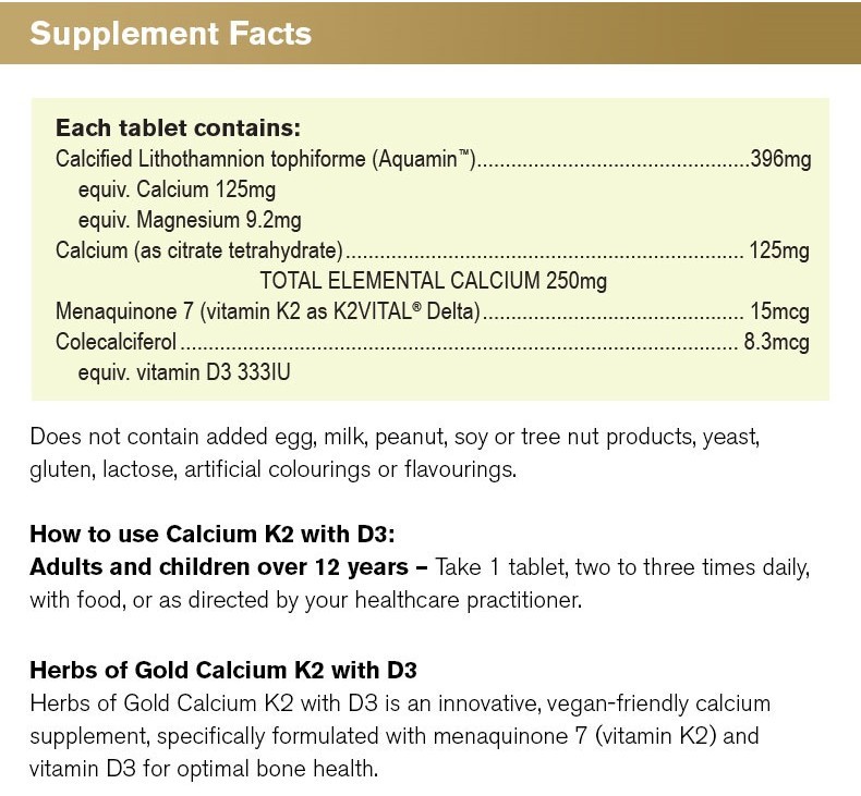 Herbs of Gold Calcium K2 with D3 90s (EXP 12-2025 / 03-2028) - Healthy ...
