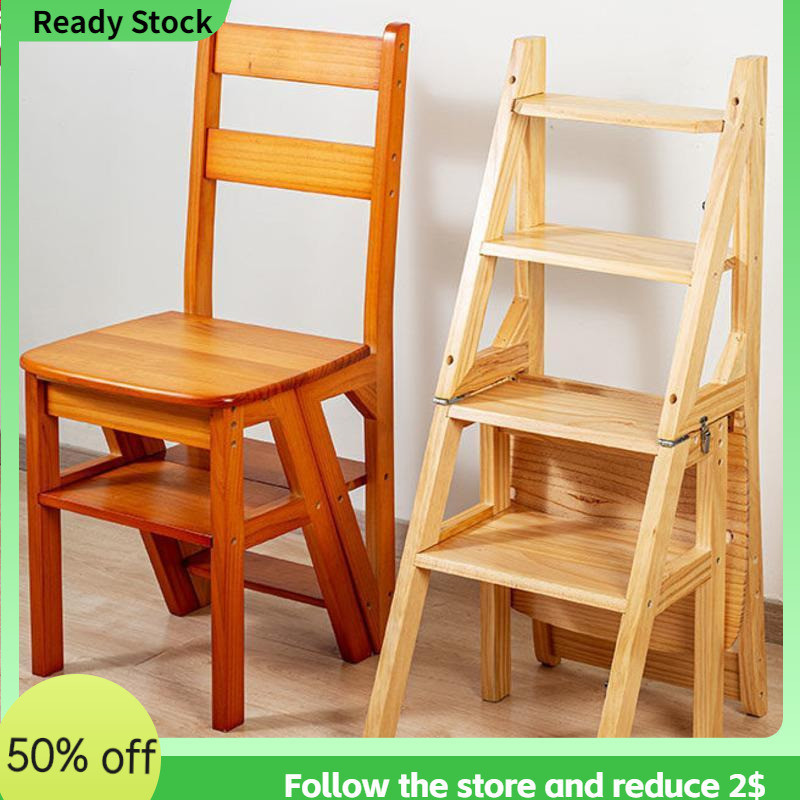【Free Shipping】Solid Wood Ladder Household Folding Ladder Chair Stool ...