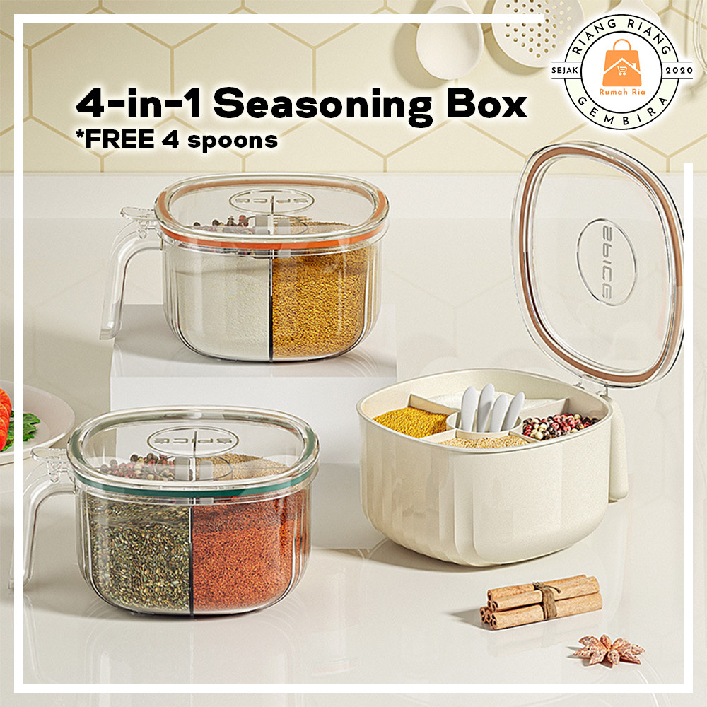 4-in-1 Spice Container with Seasoning Storage Box Spoon Seasoning Box ...
