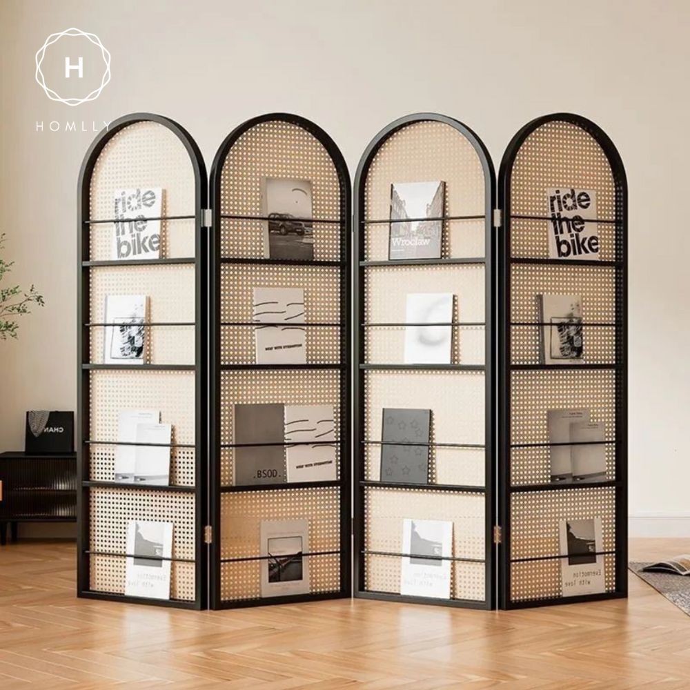 Homlly Modern Rattan Screen Room Divider with Magazines Holder (2/3/4 Panels) | Shopee Singapore