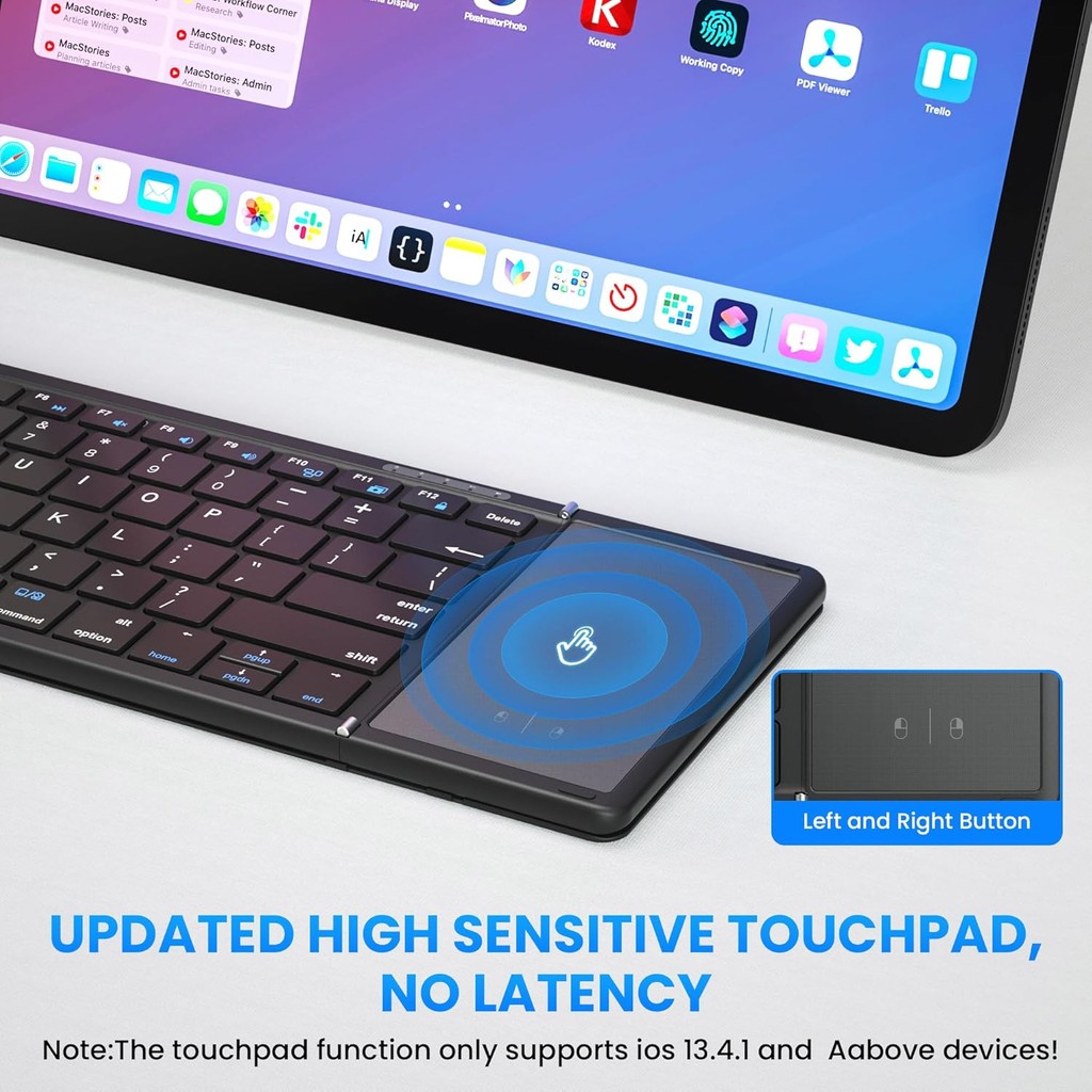 Tri-fold Bluetooth Keyboard with Touchpad Rechargeable Portable Long ...