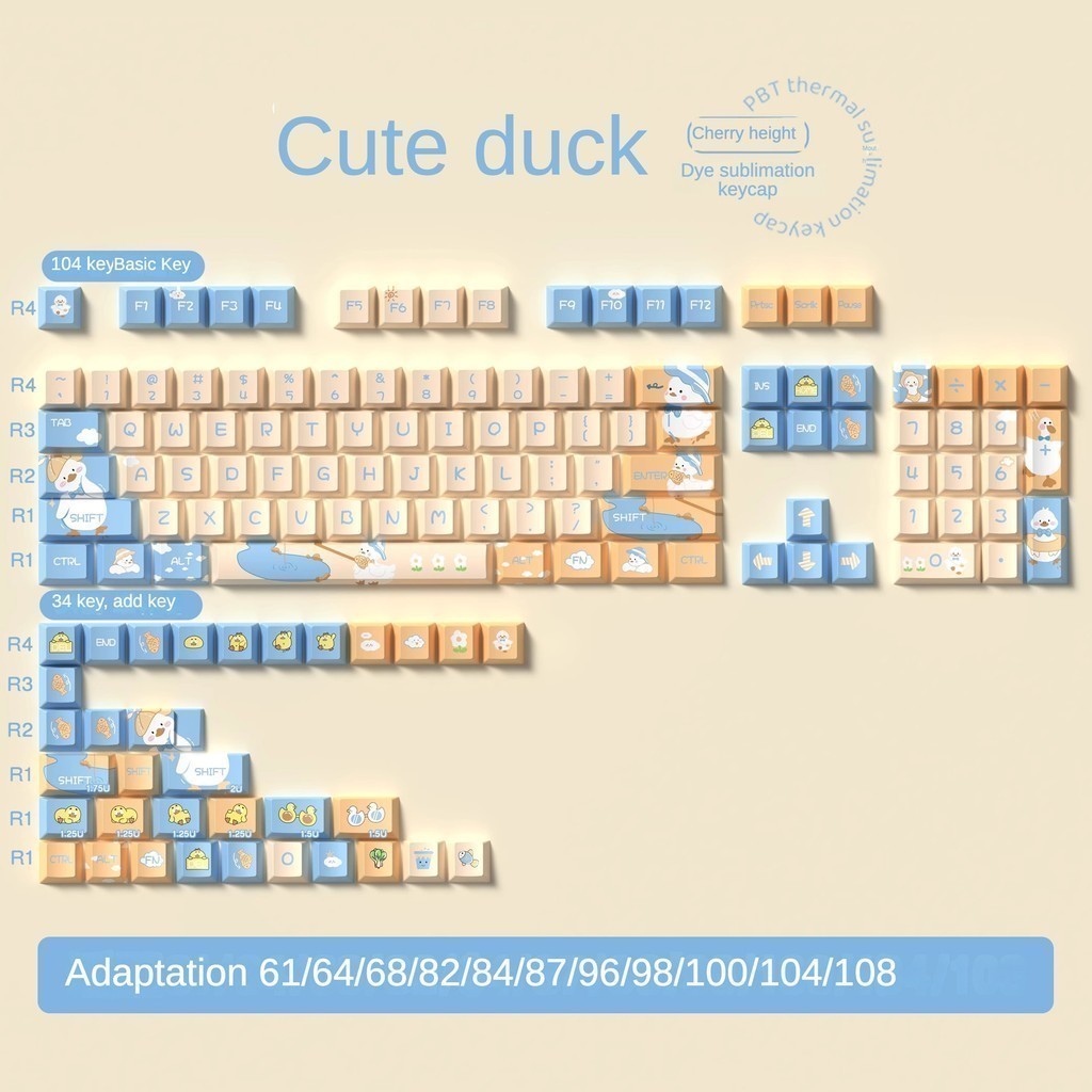 PBT Dye Sublimation Cute Duck XDA/Cherry Height Personalized Cartoon ...