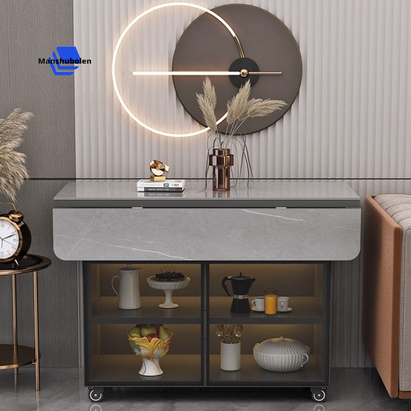 Luxury Kitchen Cabinet Rock Light Folding Dining Table Movable Storage ...