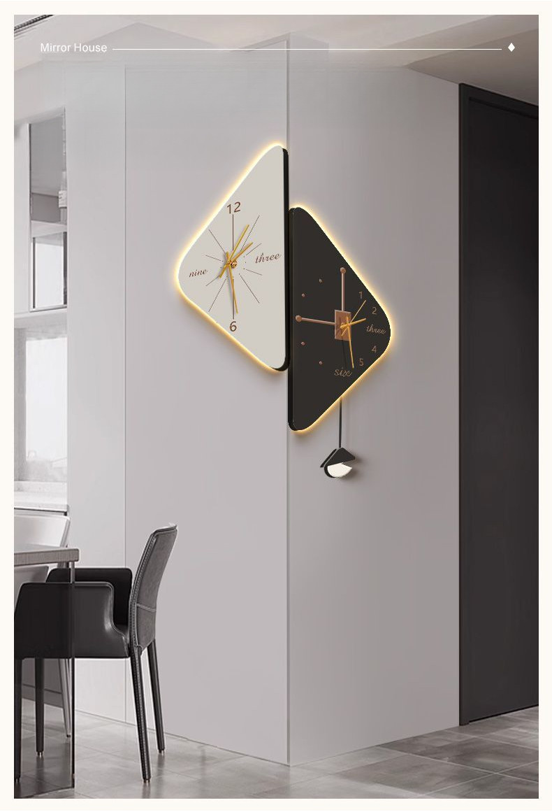 2024 New Living Room Double-Sided Corner Clock - Simple Clock Wall ...