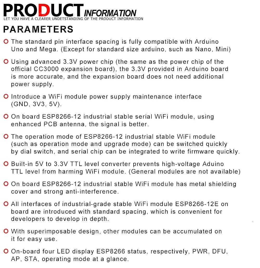 ESP8266 ESP-12E UART WIFI Wireless Shield Development Board For Arduino UNO R3 Circuits Boards ...