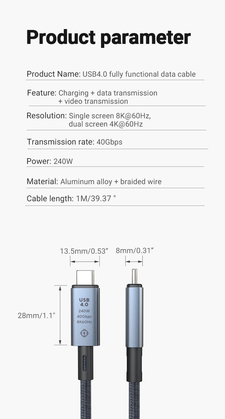 USB 4 Cable 【sg Ready Stock】Type C To Type C 40Gbps Data Transfer 240W ...