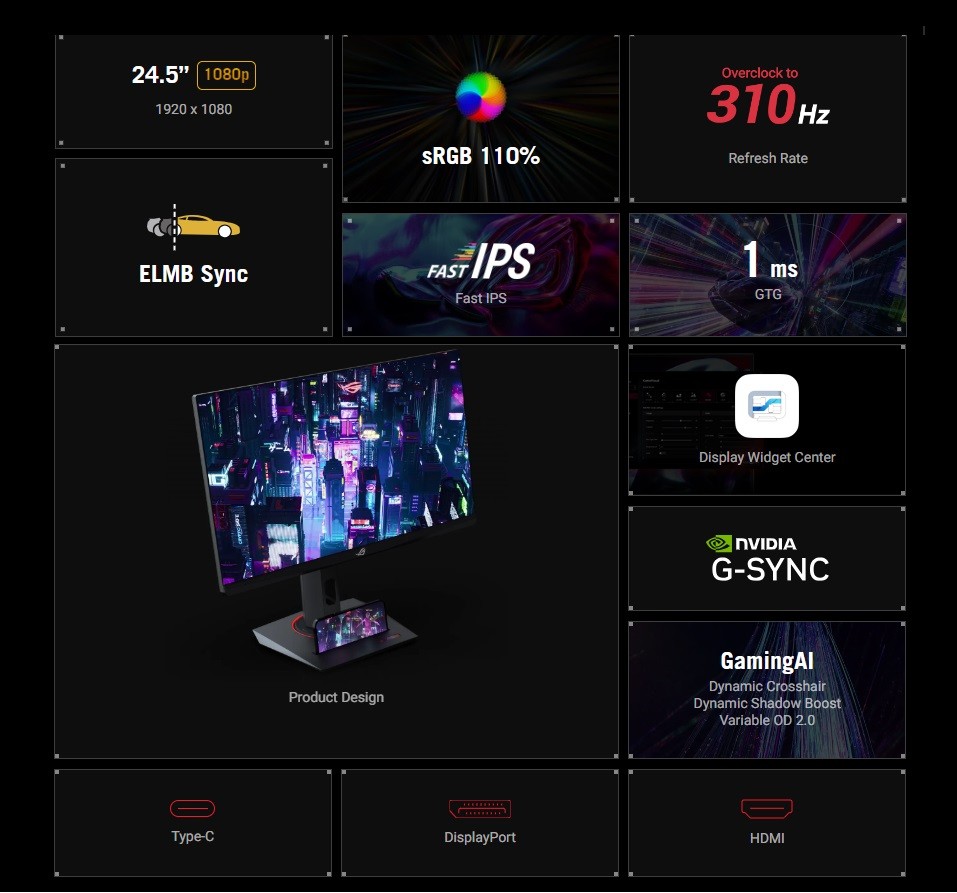 ASUS ROG Strix XG259CMS USB Type-C Gaming Monitor - 24.5", Full HD ...