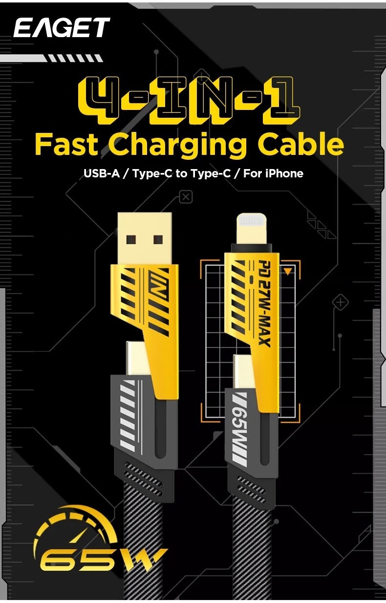 TZUZL 2024 NEW 4 in 1 max 65W Cable USB to Type C Mecha Style PD27W ...