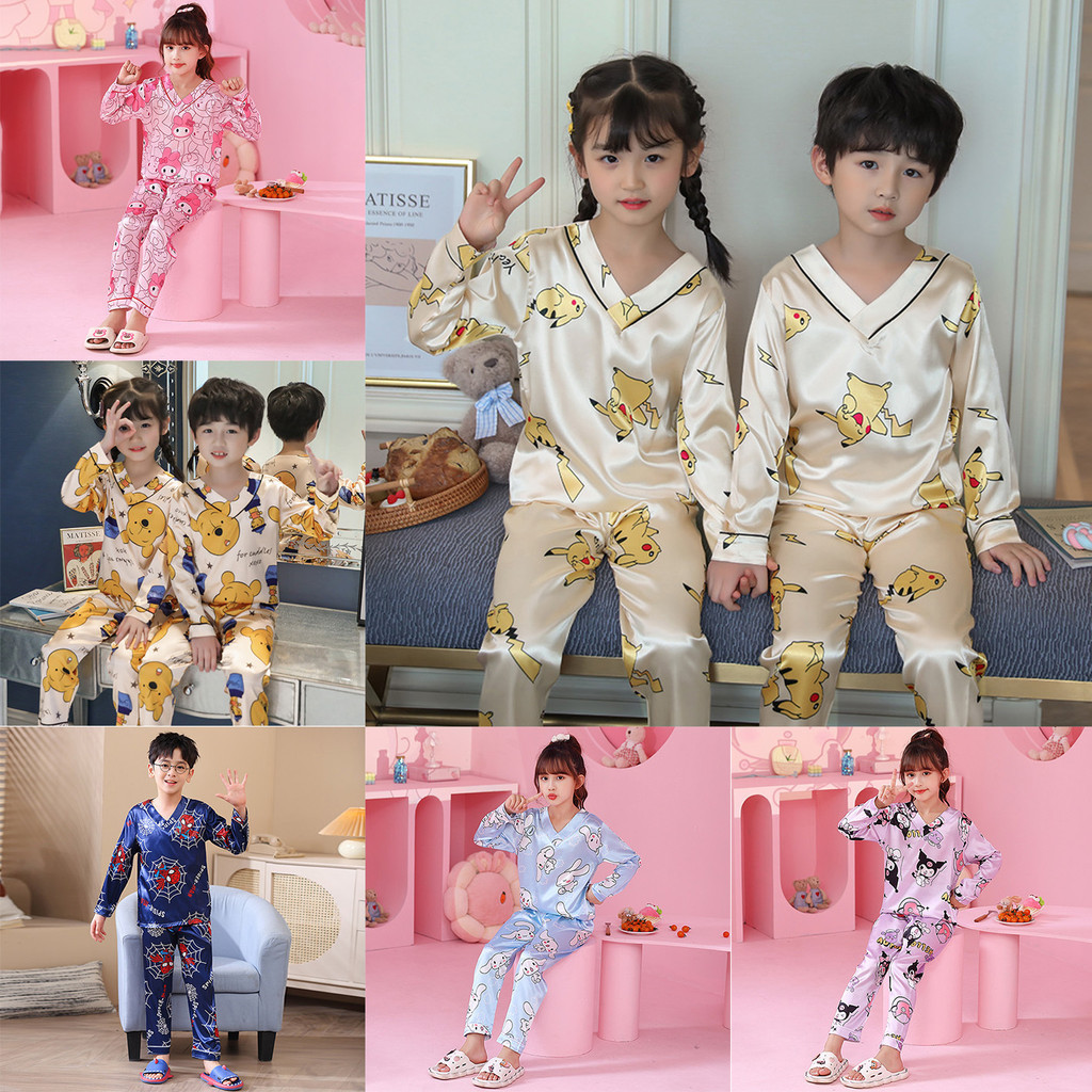 3-14 Years Children Pijamas Baby Girl Kids Pyjamas Sleepwear Satin Silk ...