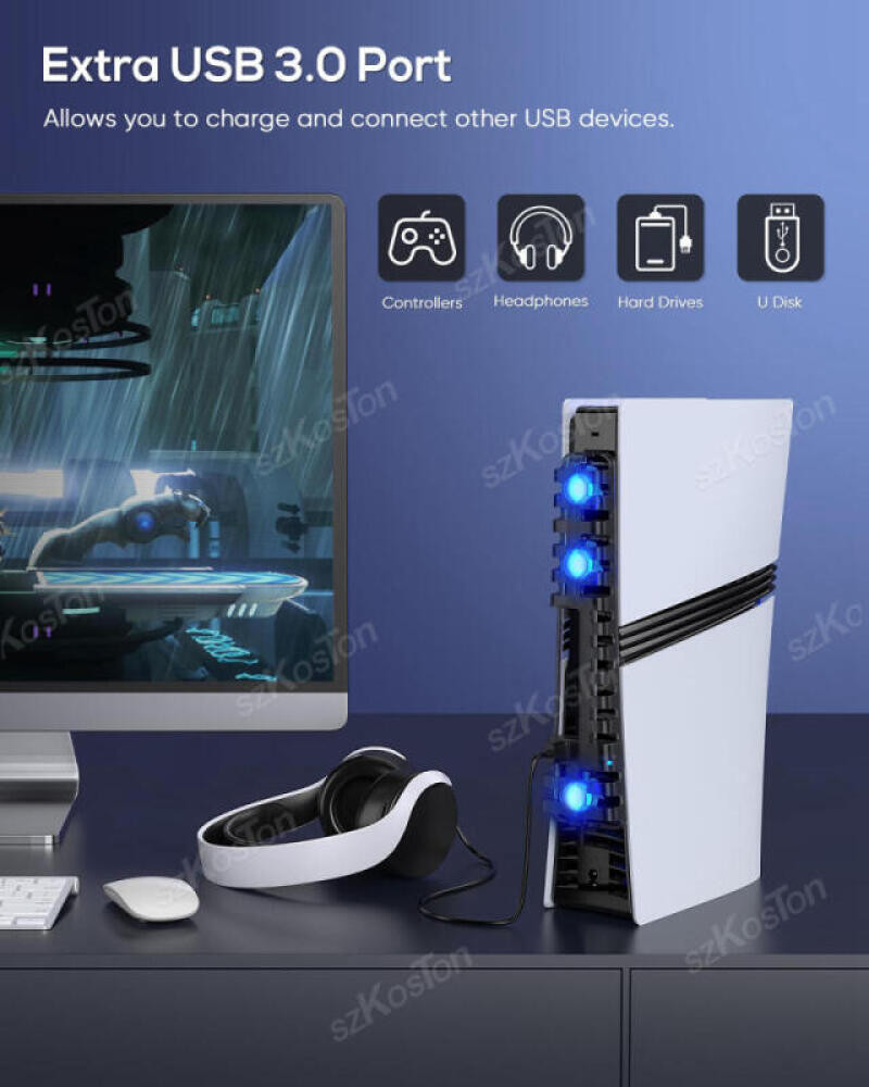 PS5 Pro/PS5 Slim Disc/Digital Editions External Fan Cooler with LED ...