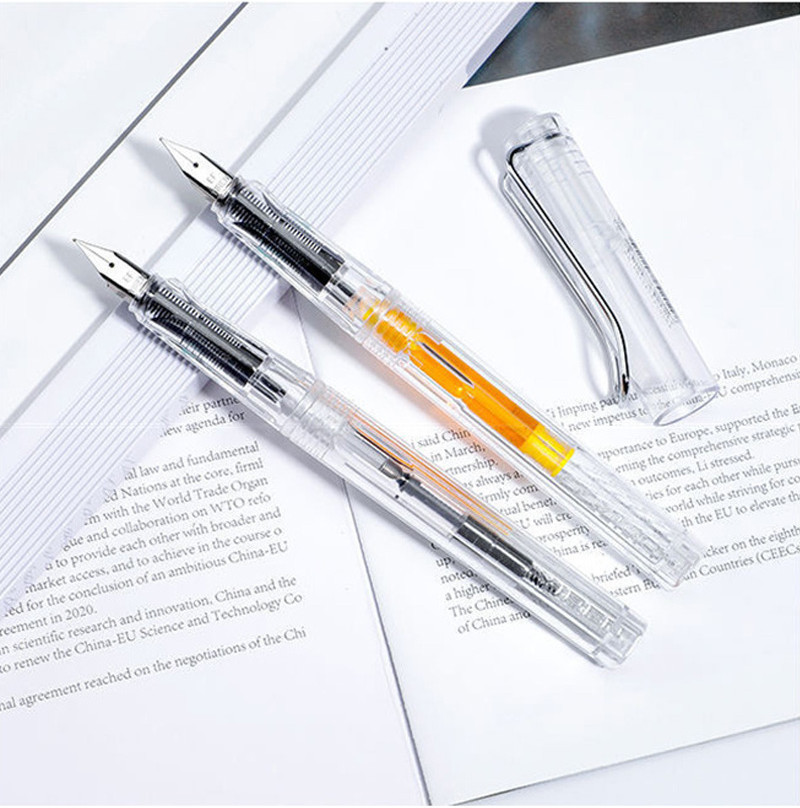1 Fountain Pen +10 Refill Set 10 Color 0.5mm EF Nib Transparent ...
