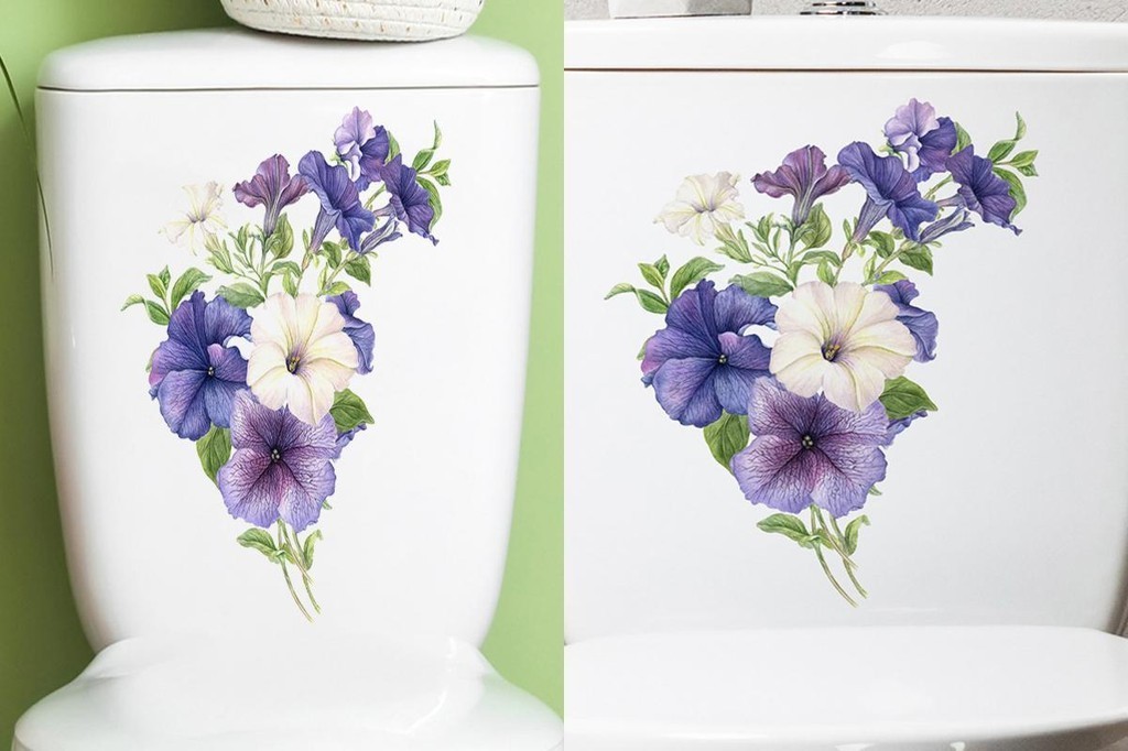 canaan| Waterproof Toilet Sticker Petunia Bathroom Sticker Waterproof ...