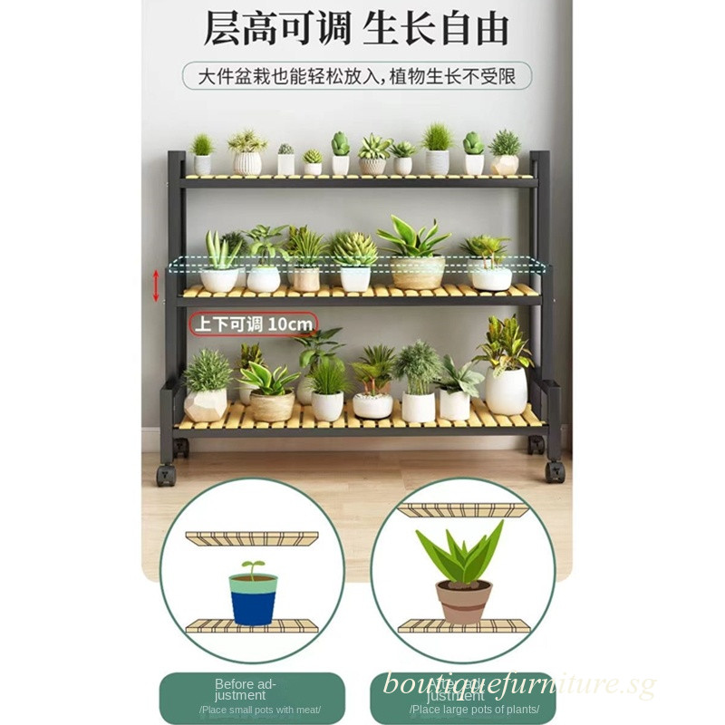 Multi-Layer Metal Plant Rack with Wheels Height Adjustable Flower Pot ...