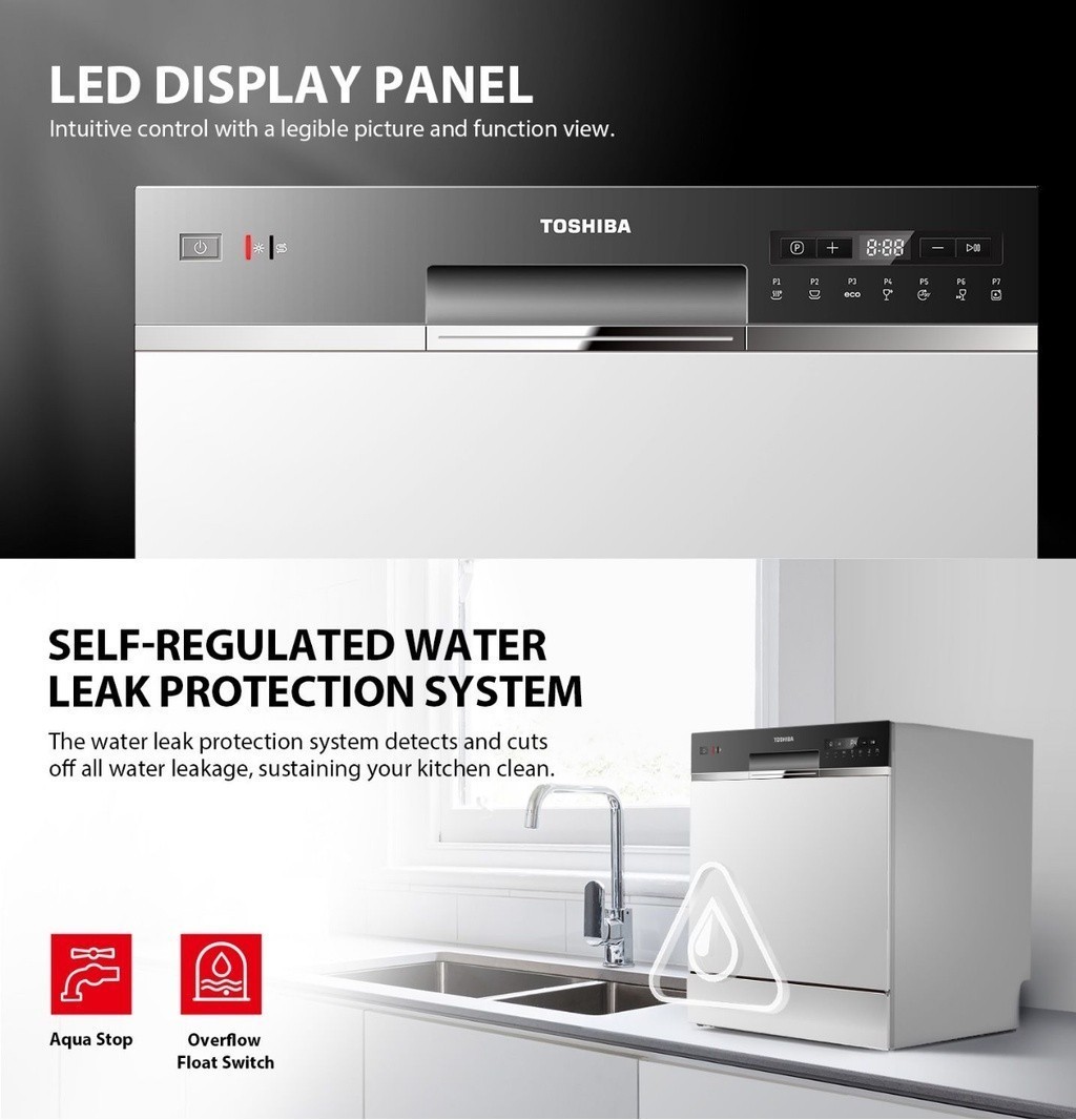 Toshiba DW-08T1(S)-SG Cool Grey Compact Tabletop Self Cleaning ...
