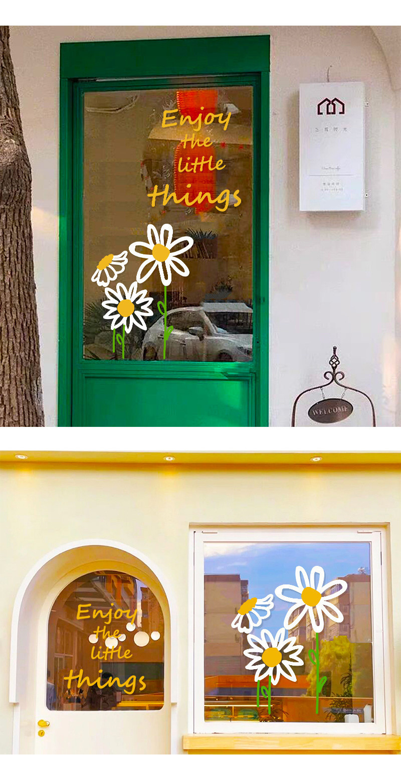 ins Fresh Daisy Glass PVC Sticker Trendy Shop Window Decoration Setup ...