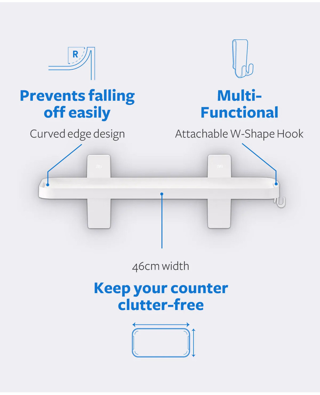 3M Command Bathroom Plate Shelf 17729 Up to 4.5kg Water Resistant ...