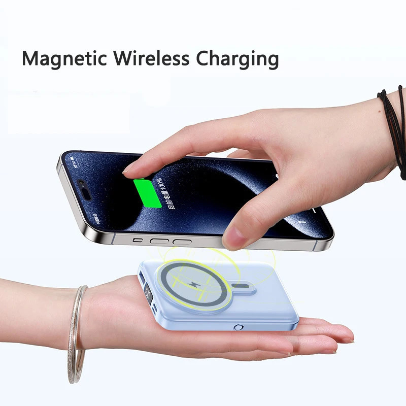10000mAh Wireless Magnetic Powerbank with Cables Foldable Stand for ...