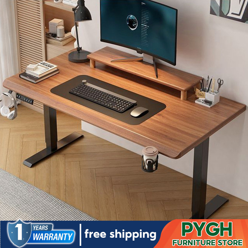Walnut Computer Table Electric Adjustable Table Solid Wood Office Desk ...