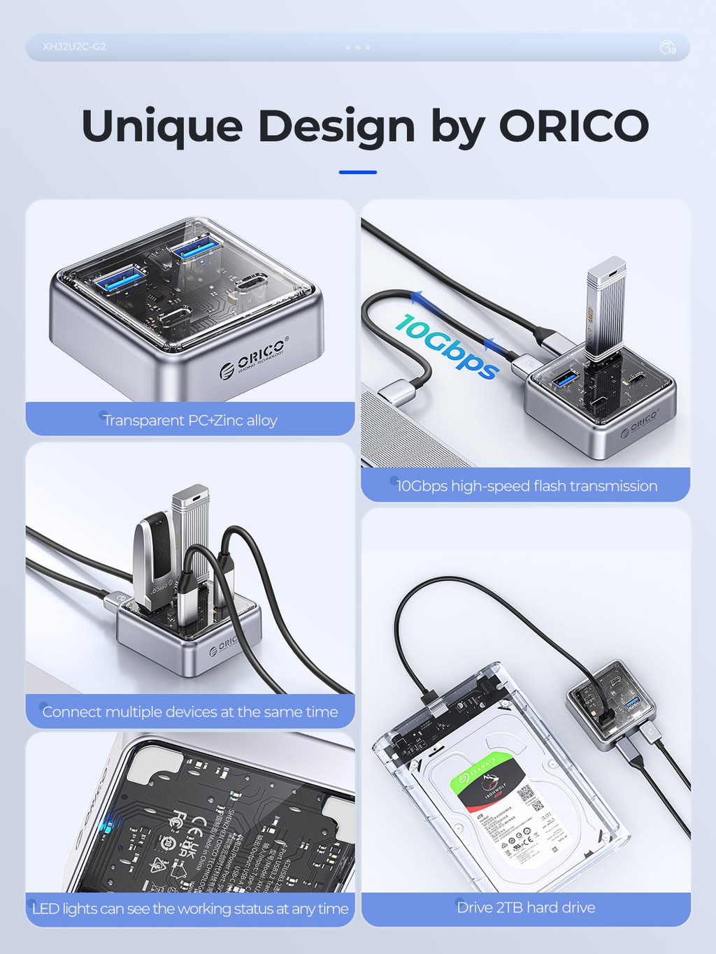 ORICO Transparent Usb C Hub 4 Port Expansion With Power Supply ...