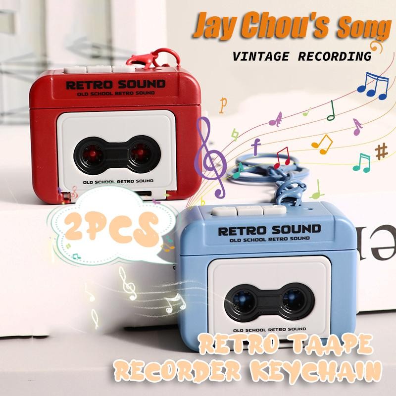 2Pcs Retro Tape Recorder Shaped Keychain English Songs Mini Recording ...