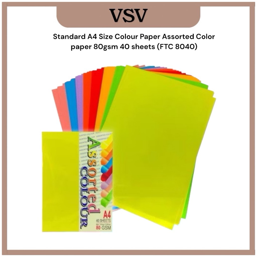 Standard A4 Size Colour Paper Assorted Color paper 80gsm 40 sheets (FTC ...