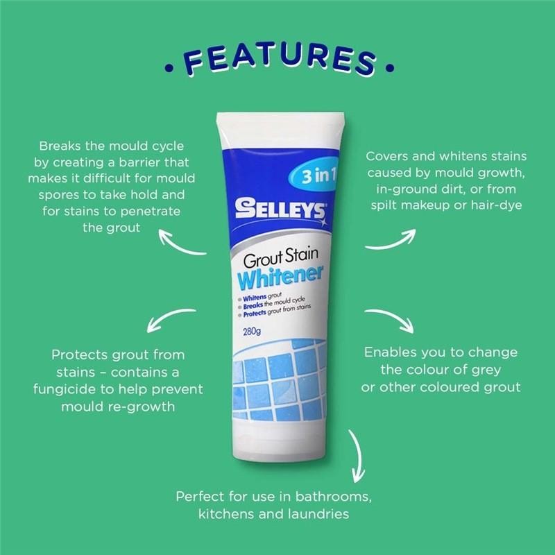 Selleys 3 in 1 Grout Stain Whitener 280gm clean product whitening tile ...