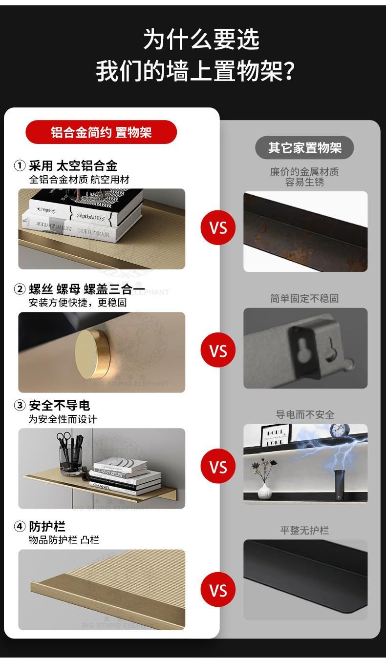 [in stock] Wall-mounted Aluminum Alloy Shelf, Straight Board Wall ...