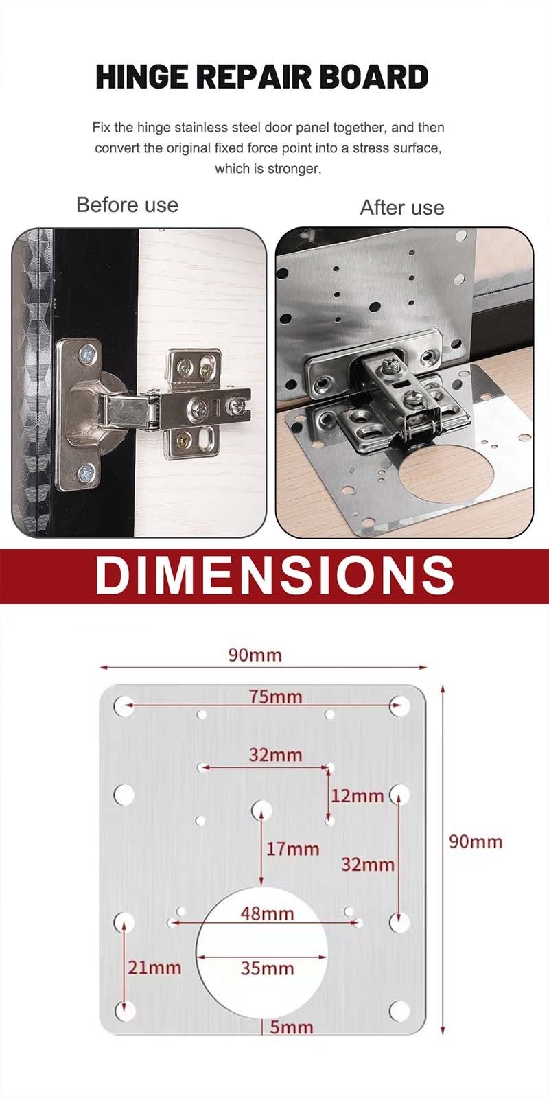 1/2/3 Sets Cabinet Hinge Repair Plates Kits - 8 Holes Hinge Repair ...