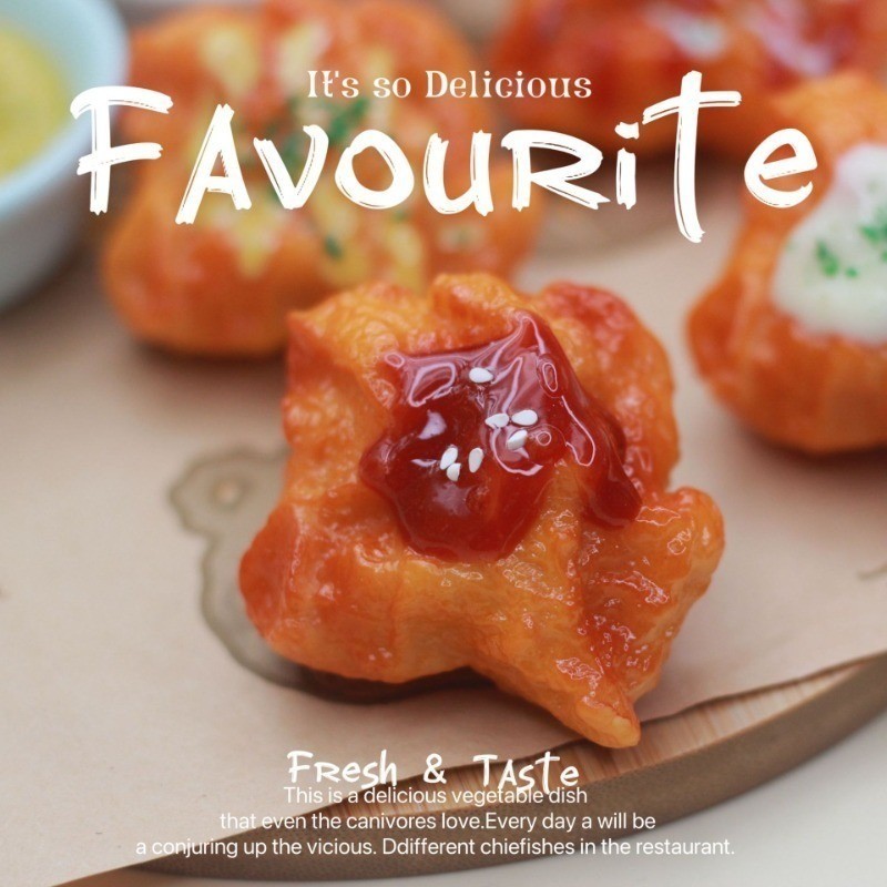 5 Pcs Fake Dipping Sauce Fried Chicken Chunks Artificial PVC Japanese ...