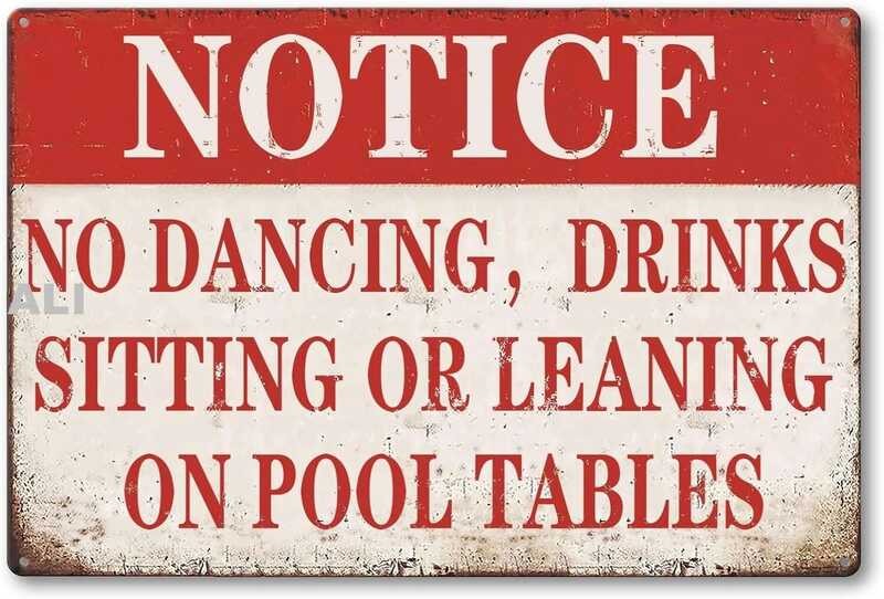 Pool Table Rules Tin Sign Billards Room Wall Decor Notice No Dancing ...